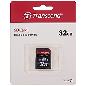 Transcend 32GB SDHC Class 10 Flash Memory Card Up to 30MB/s (TS32GSDHC10), Blue