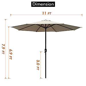 ontheway 11FT Patio Umbrella with 8 Ribs and Rust-Resistant Frame and Crank, UV Protection Outdoor Table Umbrella (Beige, 11FT)