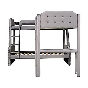 Demofit Bunk Bed and Twin Size Loft Bed and Desk, L-Shaped Twin Over Full Size Bed Frame with Ladder nd Full-Length Guardrail for Bedroom,No Boxspring Required (Grey)