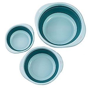 3-Pack Collapsible Wash Basin Set, Baby Kids Wash Basin Dish Tub for Travel Home, 3 Different Sizes Set Space Saving Blue