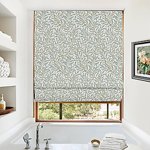Comodex Cordless Floral Roman Shades, Green Leaf Customized Window Shades,Light Filtering Premium Blackout Roman Blinds, Washable Fabric Roman Shades for Windows, French Doors, Doors, Kitchen Windows
