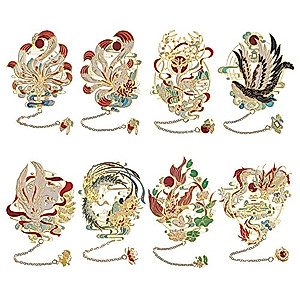 WEISHA Bookmarks Chinese Retro Carving Metal Bookmarks Hollow Out Book Clip with Pendant Pagination Mark School Supplies(Dragon)