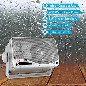 3-Way Weatherproof Outdoor Speaker Set - 3.5 Inch 200W Pair of Marine Grade Mount Speakers - in a Heavy Duty ABS Enclosure Grill - Home, Boat, Poolside, Patio, Indoor Outdoor Use - Pyle PLMR24 (White)