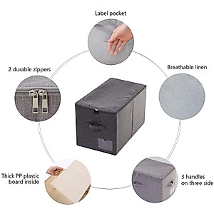 Pack of 2, Folding Clothing Wardrobe Storage Bins with Dust proof Lid, Large Size Storage Baskets for Bedroom Closet, Wardrobe Organizer, Such as Sweaters, Down Jackets, Blankets, Black Gray