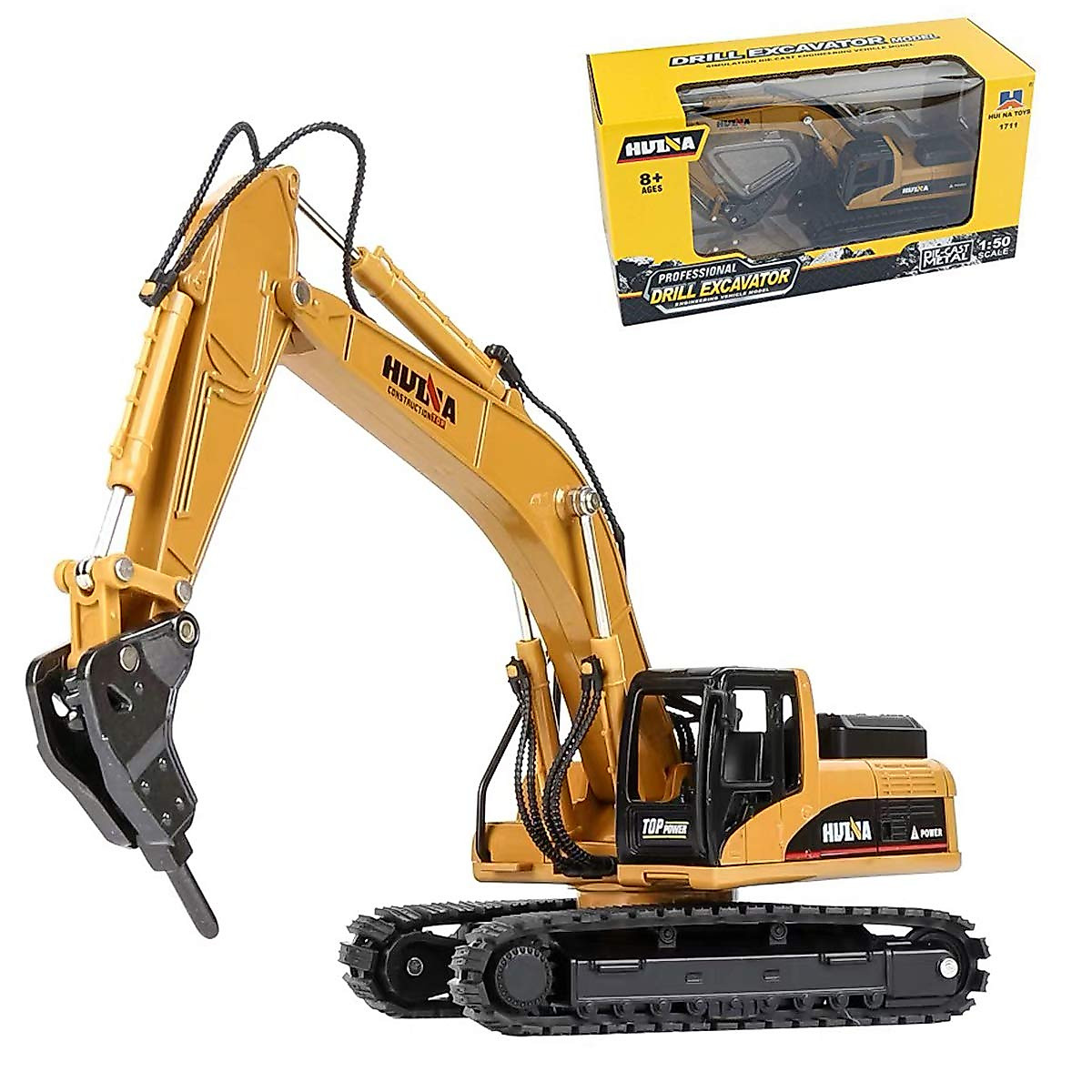 Gemini&Genius Drill Excavator Construction Site Vehicle Toys 1:50 Scale Diecast Digger and Driller Engineering Dump Truck Collectible Toys for Kids and Decoration for House (Demolition Machine)