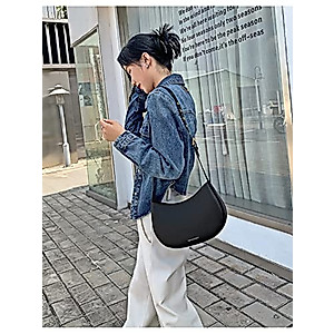 Cute Hobo Purses and Handbags for Women Split Leather Shoulder Tote Bags Crossbody bag (Black)