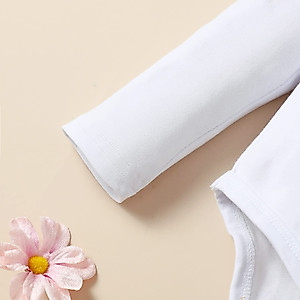 LYSMuch Baby Girls Ruffle Long Sleeve Bodysuit Infant Solid Color Top Jumpsuit Clothes(White,9-12Months)