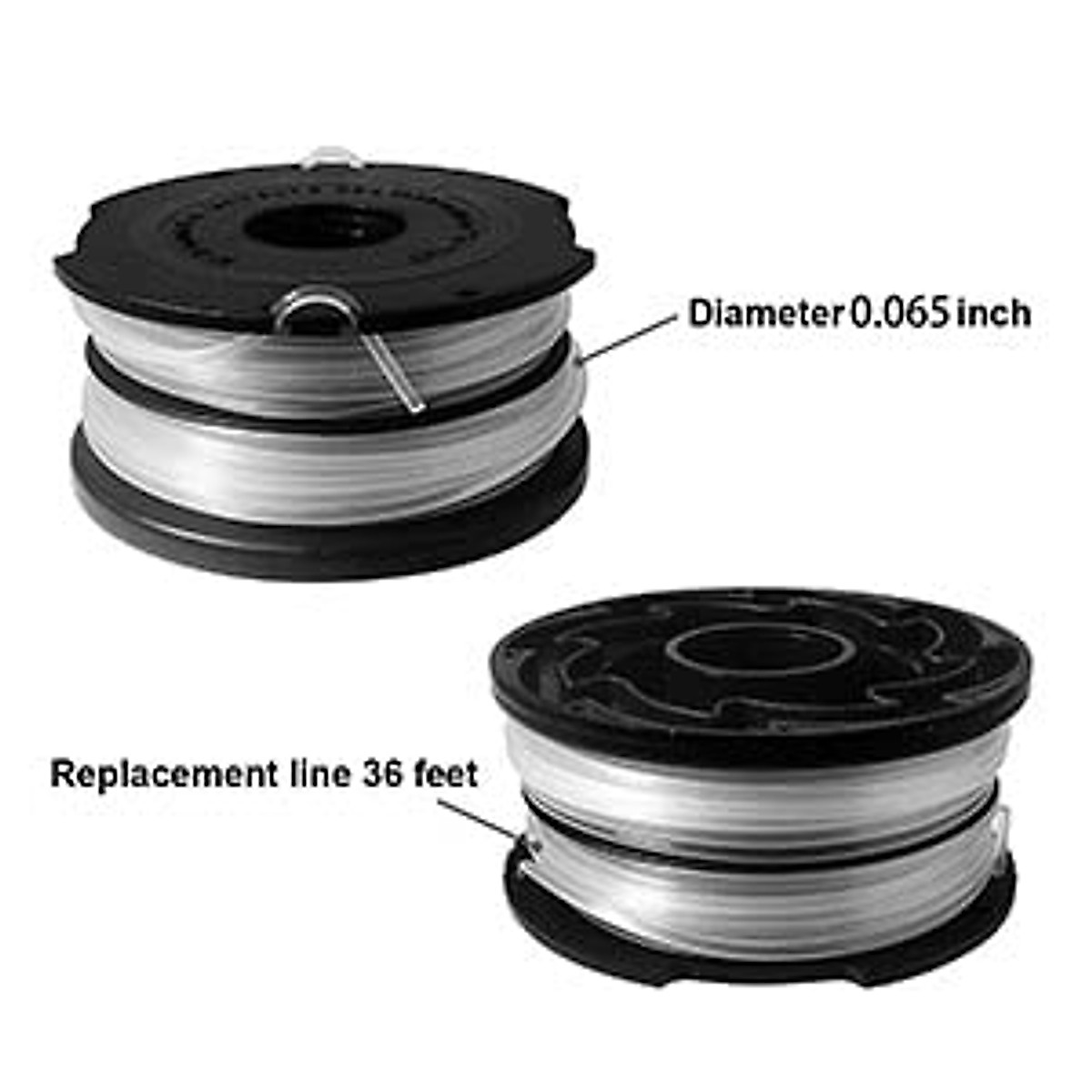 THTEN DF-065 String Trimmer Spools Compatible with Black and Decker GH710 GH700 GH750 RC-065, DF-065-BKP Weed Eater Refills Line 36ft 0.065" Auto-Feed Dual Line Edger+ RC-065-P Spool Cover Cap 3+1