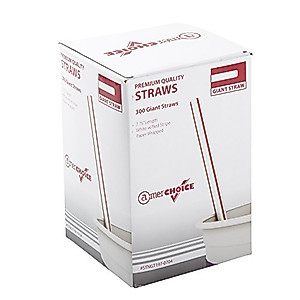 AmerCare 7.75 Inch Giant White with Red Stripes Paper Wrapped Straws, Case of 7200
