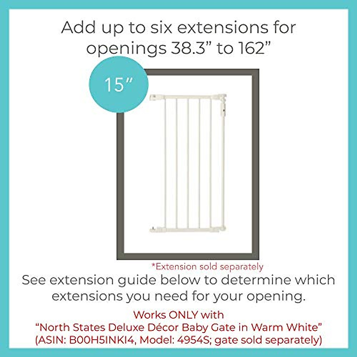 Toddleroo by North States 6 Bar Extension for Deluxe Décor Gate: Adjust your gate to fit your space. Add up to six extensions. No tools required. (Adds 15" width, Warm White)