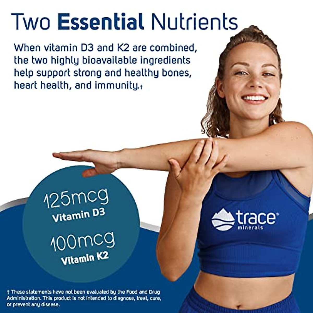 Trace Minerals | Liquid Ionic Vitamin D3 + K2 | 125 mcg (5,000 IU) D3, 100 mcg K2 | Concentrated Dietary Supplement | Support Strong Bones, Teeth, Heart Health, and Immunity | 2 fl oz. 296 Servings