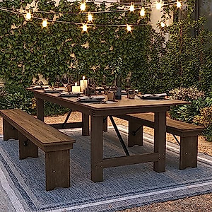 Flash Furniture Hercules Commercial Grade Farmhouse Dining Table | Solid Pine Foldable Table for 10 in Antique Rustic | Rustic Charm for Home and Events