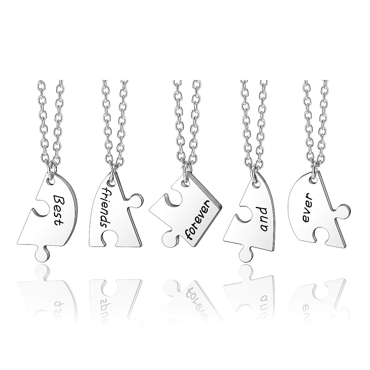 Jovivi Silver Tone Alloy BFF Necklace Best Friends Forever and Ever Heart Puzzle Piece Matching Necklaces Set of 5