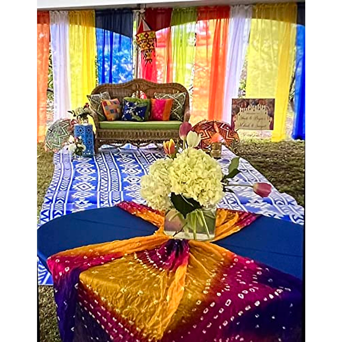 WPM 6 Piece Rainbow Sheer Window Panel Colorful Backdrop Bright Curtains Set for Playroom, Nurseries, Bedroom Lime, Orange, Red, White, Bright Yellow, Navy Drapes Kids (84" Long)