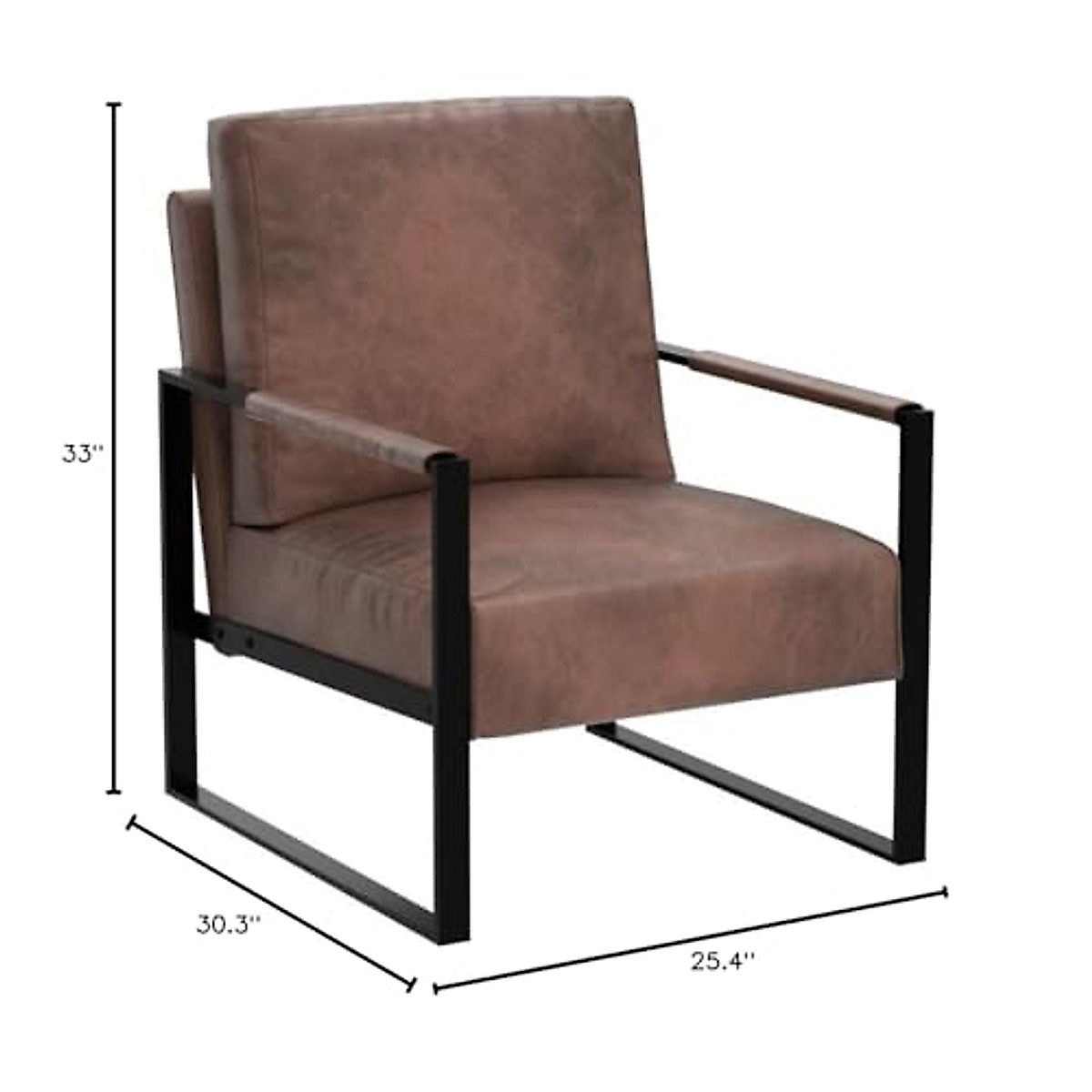 Container Furniture Direct Classic Mid Century Modern Accent Chair with Durable Square Metal Frame, Armchair for Living Room, Bedroom, Home Office in Spotted Microfiber Upholstery, Brown