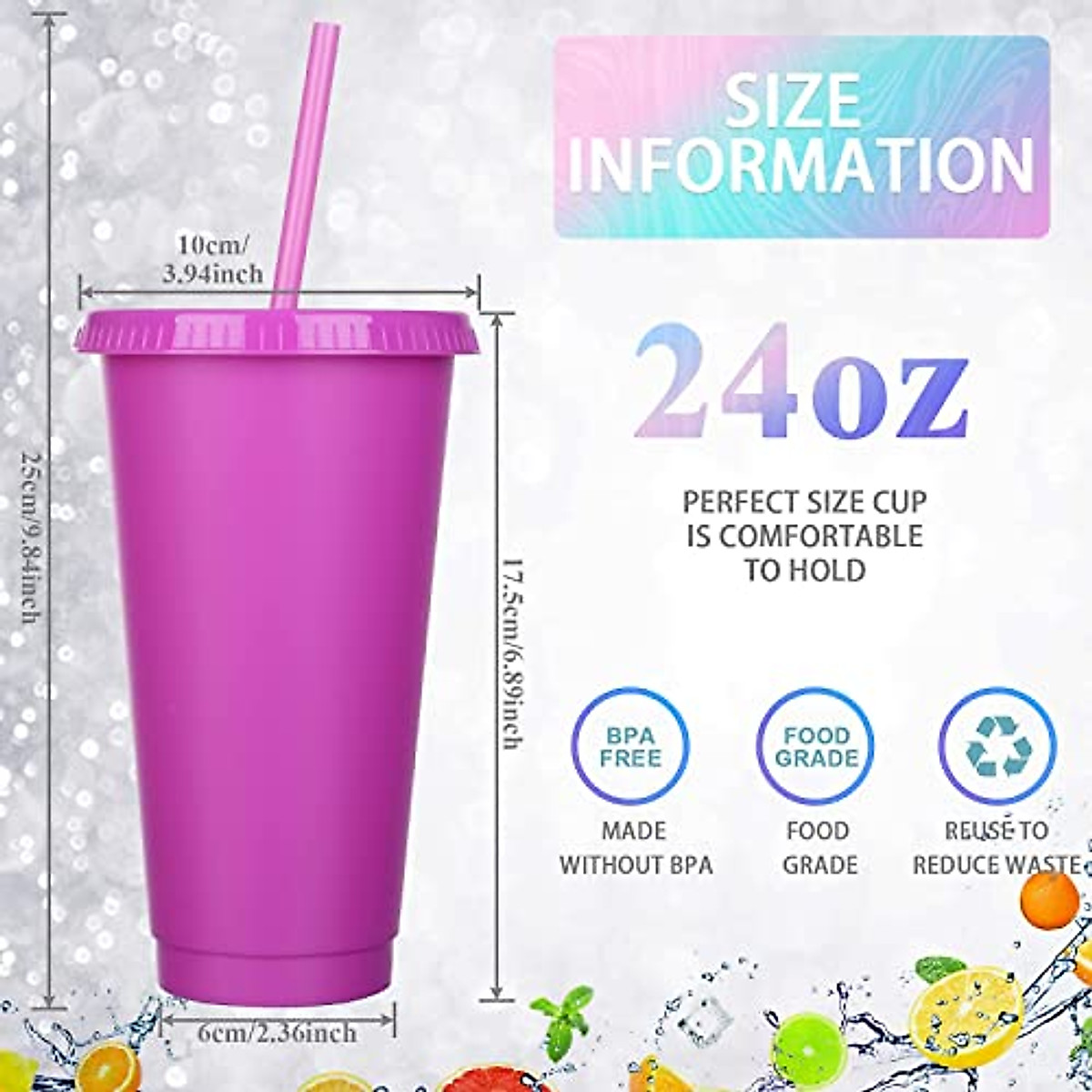 Honeydak Tumbler with Straw and Lid Bulk Water Bottle Iced Coffee Travel Mug Reusable Plastic Cups for Parties Birthdays 24-27 oz(Solid Color,15 Pack)