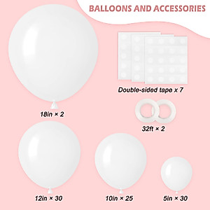 RUBFAC 87pcs White Balloons Different Sizes 18 12 10 5 Inches for Garland Arch, Premium Party Latex Balloons for Birthday Party Wedding Anniversary Baby Shower Party Decoration