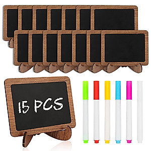Temlum 15 Pcs Mini Chalkboard Sign with 6 Color Chalk Markers, 2.9″ x 3.9″ Wooden Blackboard Reusable Small Chalkboards for Food, Buffet, Parties, Message Boards, Table Numbers
