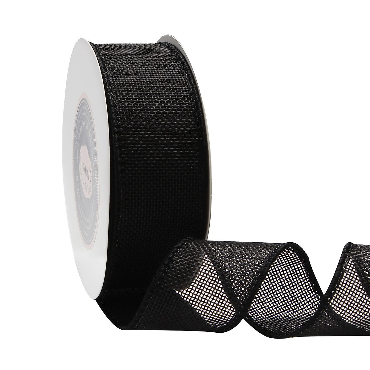 VATIN Black Burlap Wired Ribbon 1-1/2 inch X 10 Yards Fabric Craft Ribbon for Party Decorations,Big Bow,DIY Wreath Craft, Outdoor Decoration