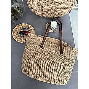 YXILEE Straw Bags For Women | M Size Travel Straw Totes Bag Woven Summer Handmade Shoulder Bag Handbag
