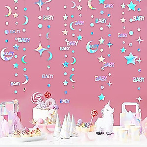 Iridescent Baby Garland Star Moon Circle Dot Streamer Holographic Baby Sign Twinkle Twinkle Little Star Hanging Banner for Baby Shower Oh Baby Welcome Baby Gender Reveal Party Decorations Supplies