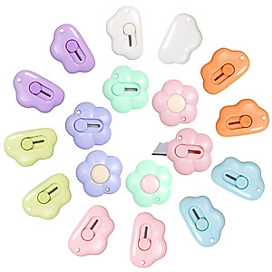 Fengek 18 Pcs Mini Retractable Utility Knife Cloud Flower Pocket Box Cutters Plastic Letter Opener Slide Open with Keychain Hole for Box Letter Envelope, 2 Shapes 9 Colors