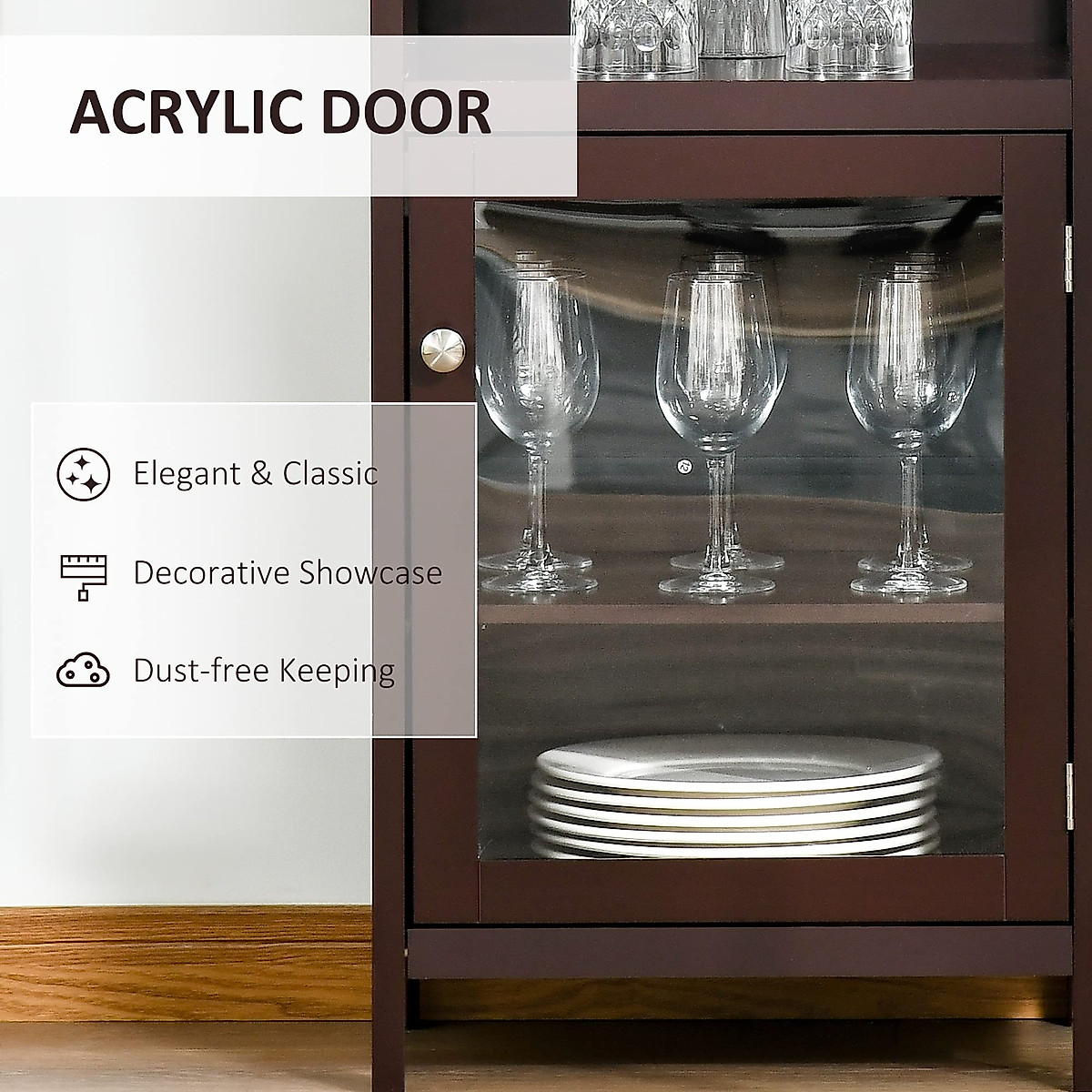 HOMCOM Wine Cabinet with 4 Bottle Wine Rack, Open Shelf, Acrylic Door Cabinet with Adjustable Shelf, Espresso