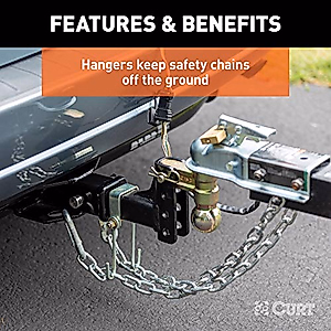 CURT 45806 Trailer Safety Chain Holder Bracket for 2-inch Shank, Bolt-On Steel Hanger Hooks