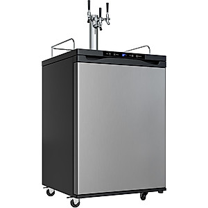 EdgeStar KC3000SSTRIP Full Size Triple Tap Kegerator with Digital Display - Black and Stainless Steel