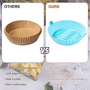 3Pcs Air Fryer Silicone Liners with Handle- 6.3in Food Safe Air Fryer Silicone Pot for 2 to 2.6QT No Harsh Cleaning, Reusable Round Air Fryer Baskets Replacement for Parchment Liner Paper