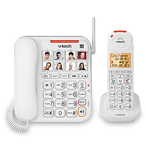 VTech SN5147 Amplified Corded/Cordless Senior Phone with Answering Machine, Call Blocking, 90dB Extra-loud Visual Ringer, One-touch Audio Assist on Handset up to 50dB, White