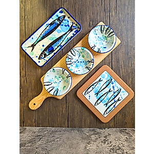 Splash Sardines Portuguese Pottery Rectangular Ceramic Serving Platter (Small)