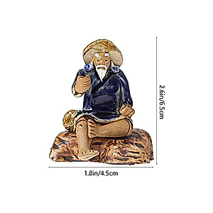 DOITOOL 3pcs Miniature Fisherman Statue Ceramic Chinese Mudman Fishing Garden Figurine Ornament for Fish Tank Bonsai Landscape Fairy Garden Decoration Style B