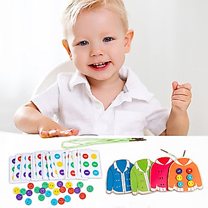 WEBEEDY Wooden Clothes Lacing Game, Montessori Fine Motor Skill Threading Game, Sewing Button Lacing Card Game, Early Development Game,8.66x5.51x1.97 Inch