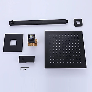 RBROHANT Black Shower Head and Handle Set, Matte Black Rain Shower Head with Valve Set, 10 Inch Overhead Shower Head Sets for Bathroom with Rough-in Valve, Wall Mounted, RB0785