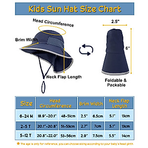 Toddler Hat Infant Hats Boys Sun Protection Infant Hat UPF 50+ Wide Brim Infants Sun Hats Adjustable Summer Hat for Toddler Boy,Navy,6-24 Months
