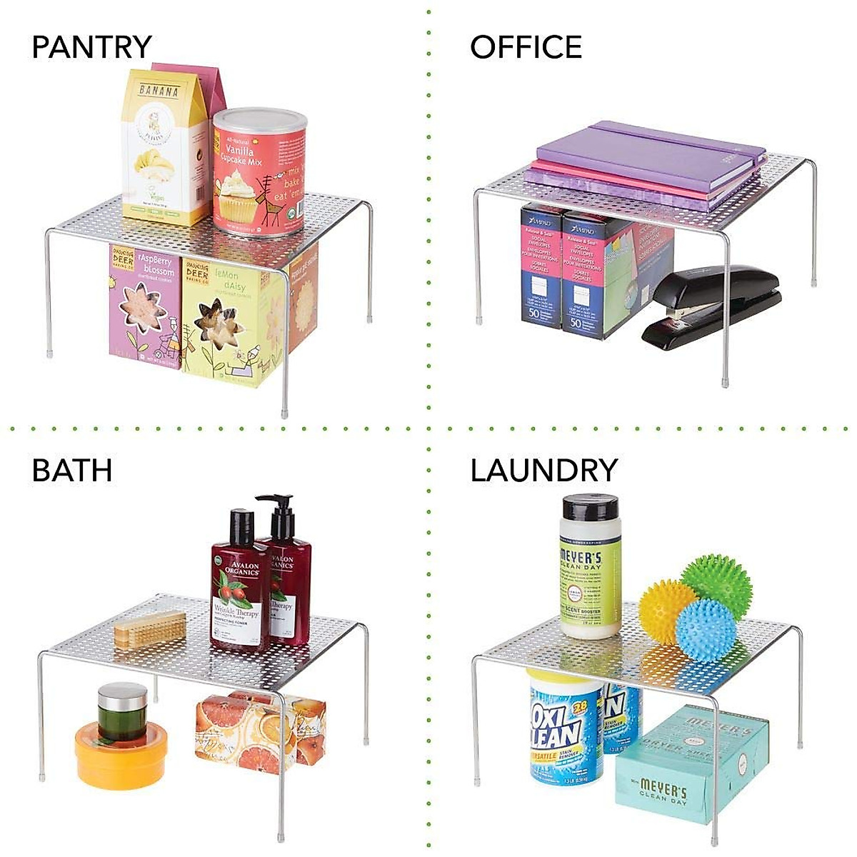 mDesign Modern Metal Square Kitchen Cabinet, Pantry, Countertop Organizer Storage Shelves for Kitchen Cabinets, Countertops, Pantry - Durable Steel, Non-Skid Feet, 2 Pack - Silver