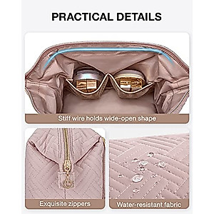 BAGSMART Travel Makeup Bag, Cosmetic Bag Make Up Organizer Case,Large Wide-open Pouch for Women Purse for Toiletries Accessories Brushes Pink
