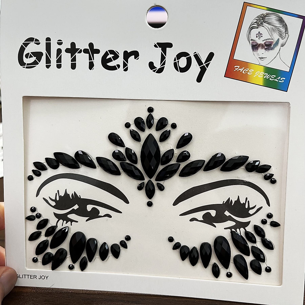 Kotbs Face Jewels, 4-Sheet Black Face Gems Mermaid Face Jewels Festival Sticker, Body Rhinestone Gems Rave Rainbow Face Crystals for Halloween Music Carnival Festival Party Makeup