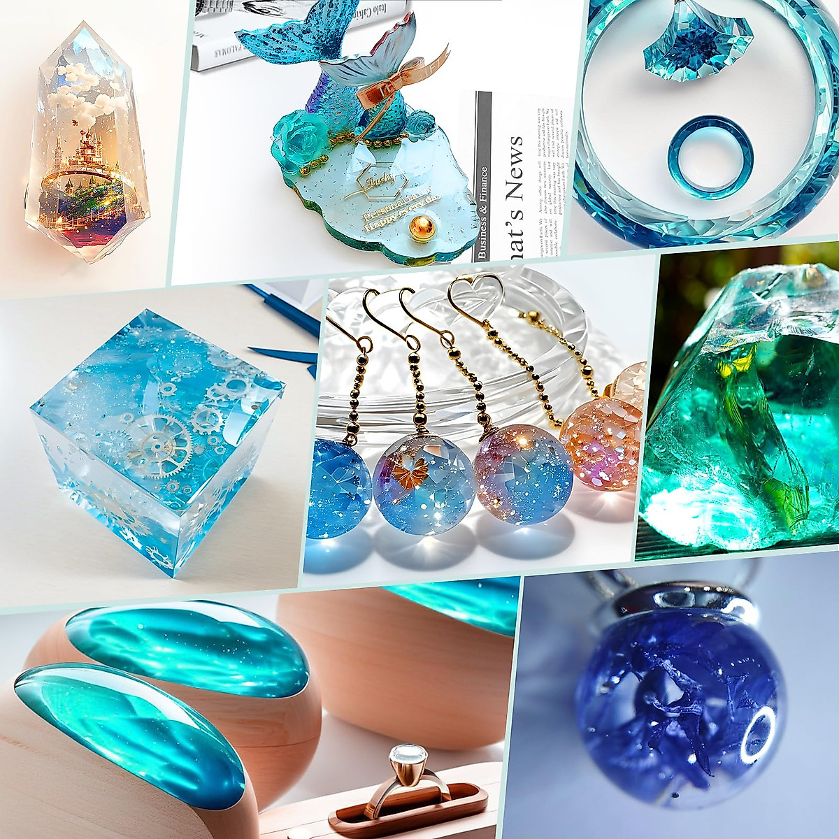 KHKD RESIN Crystal Clear Epoxy Resin Kit, 32OZ Art Resin and Hardener Kit - No Bubble & Yellowing, UV Resistant, Food Safe Epoxy Resina Epoxica for DIY Crafts Jewelry Coasters Countertop Coating