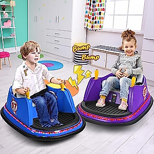 Costzon Bumper Car for Kids, 12V Battery Powered Bumping Car w/Remote Control, Dual Joysticks, 360 Degree Spin, Slow Star, Flashing Lights, Music, Electric Ride on Toy Vehicle for Toddlers (Purple)