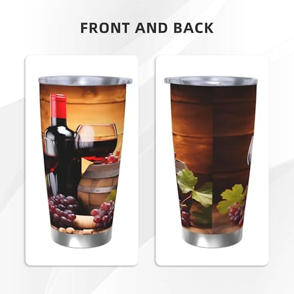 AYCZN Vintage Glass Wine 20 OZ Tumbler Stainless Steel Travel Coffee Mug, Grapes Fruits Insulated Water Bottle with Lid and 2 StrawsLeakproof Thermal Cup