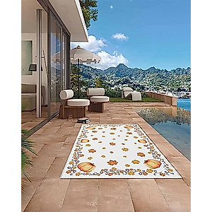 Pumpkin Outdoor Area Rug 4'x6',Patio Balcony Porch Front Door Camping Camper Deck Runner Rug,Washable Carpet Indoor Living Room/Kitchen,Hallway Floor Mat Fall Thanksgiving Maple Leaves Orange Autumn