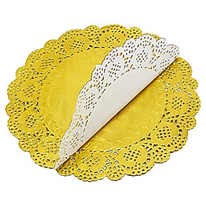 Amkoskr 100 Pcs 12 Inch Round Lace Gold Paper Doilies Gold Foil Paper Placemats Doily Paper Pad for Cakes Crafts Party Weddings Tableware Decor