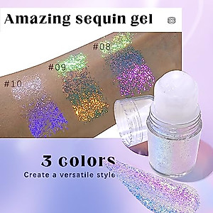 HOSAILY Roll-on Holographic Body Glitter Gel for Body Face Hair, Chameleon Color Changing Glitter Gel Under Light, Chunky Mermaid Sequins Festival Party Body Shimmer Glitter Makeup (8# Sparkling Pink)