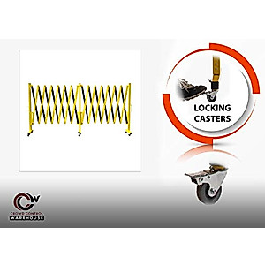 Trafford Industrial Expandable Metal Barricade, 16 Feet, Yellow and Black, Mobile Safety Barrier Gate, Retractable Traffic Fence