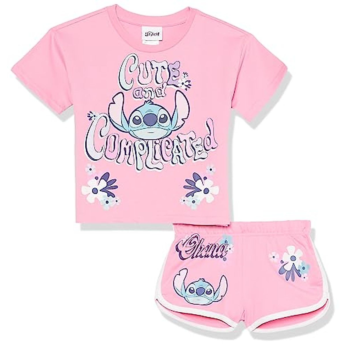 Disney Girls Lilo Stitch French Terry - 4-16 Tee & Short Set, Pink, 10-12 US