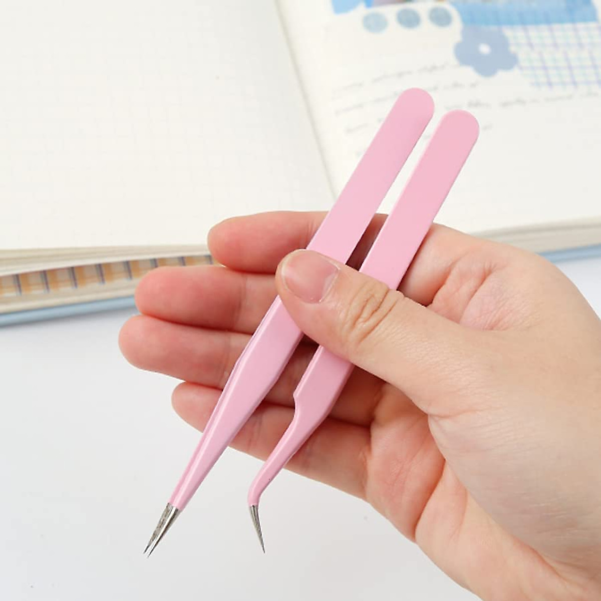 ARFUKA Tweezers Eyelash Extension Tweezers Set Stainless Steel Straight and Curved Tip Tweezers for Nail Art Sticker, Eyelash Extensions, Craft, Jewelry Pack of 6