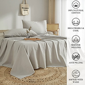 Full Size Sheets Set Grey Bed Sheets Deep Pocket 4 Piece Bedding Sheets & Pillowcases Set, Hotel Luxury Silver Grey Sheets 100% Washed Cotton Breathable Cooling Sheets, Fade, Stain, Shrink Resistant