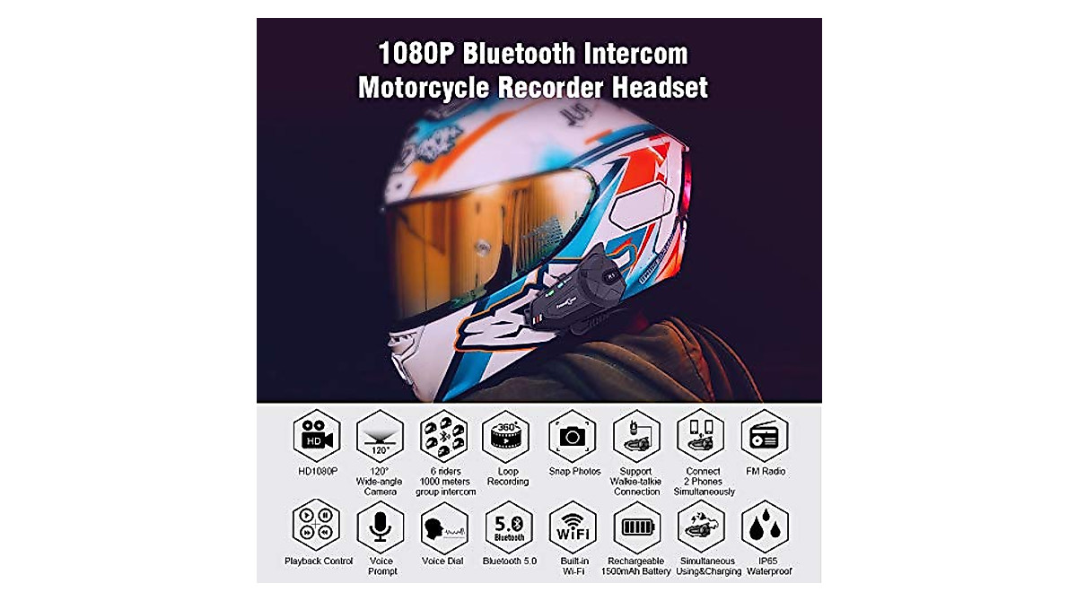 FreedConn R1 Plus Motorcycle Helmet Headset with Camera & Bluetooth